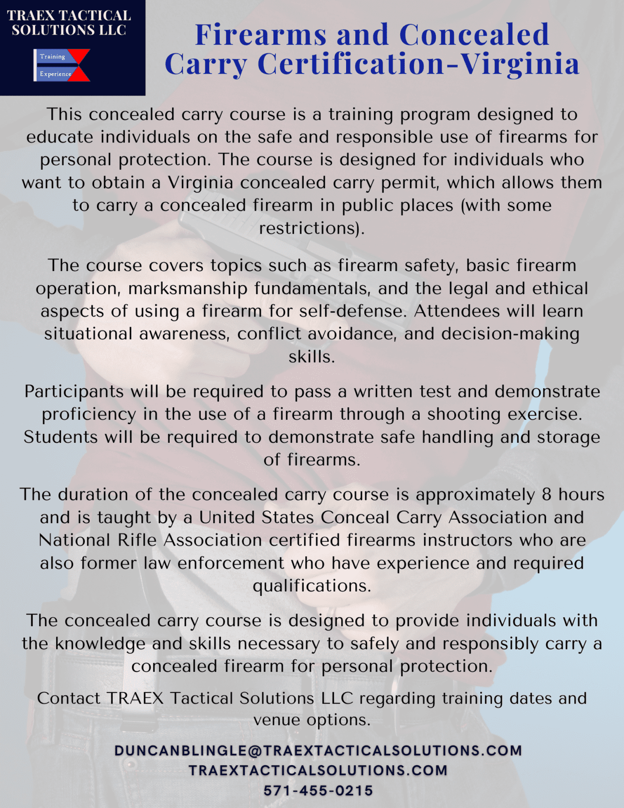 TRAEX Firearms and Concealed Carry Certification Course - Virginia ...